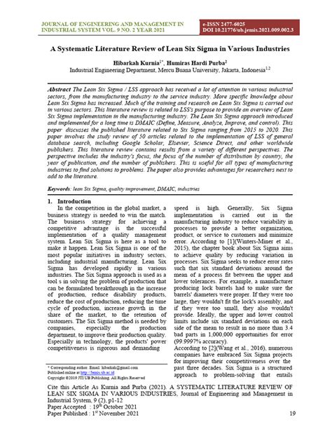 A Systematic Literature Review Of Lean Six Sigma In Various Industries 2021 Pdf Six Sigma
