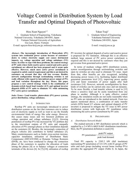 pdf voltage control in distribution system by load transfer and