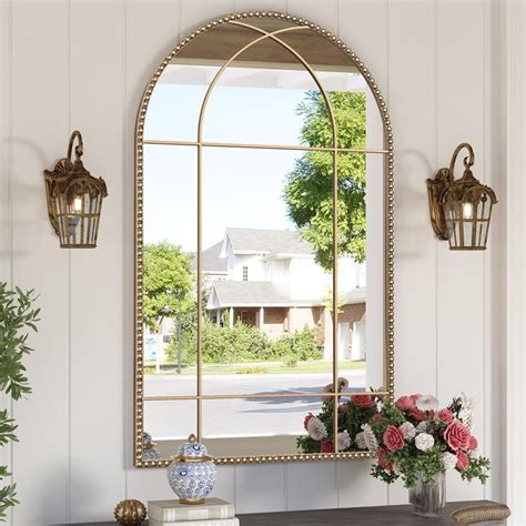 Wiserset Arched Gold Antique Mirror 24 X 40 Arch Windowpane Mirror