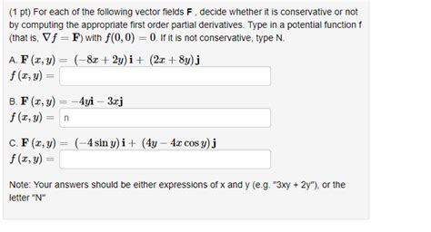 solved 1 pt for each of the following vector fields f