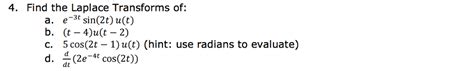 Solved Find The Laplace Transforms Of E 3t Sin 2t U T