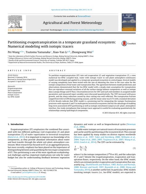 Pdf Partitioning Evapotranspiration In A Temperate Grassland