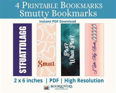 Smutty Sizzling Bookmarks Printable PDF Set Saucy Quotes For Readers Printable Bookmark Gift