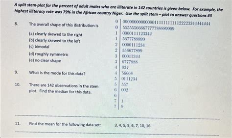 Solved A Split Stem Plot For The Percent Of Adult Males Who Chegg Com