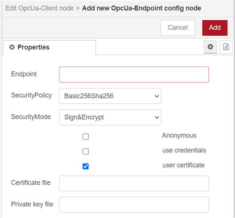 Unable To Use Use Credentials And User Certificate Option Together For Opcua Client · Issue