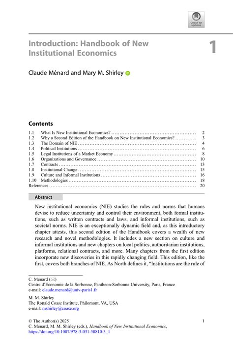 Pdf Introduction Handbook Of New Institutional Economics