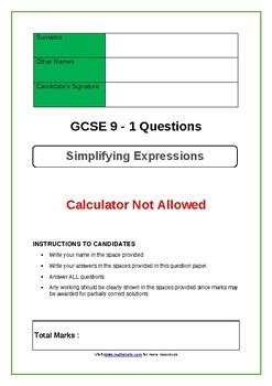 Simplifying Expressions By MathsNote TPT
