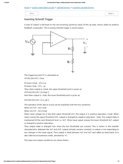 Inverting Schmitt Trigger Pdf Analog Circuits Digital Electronics