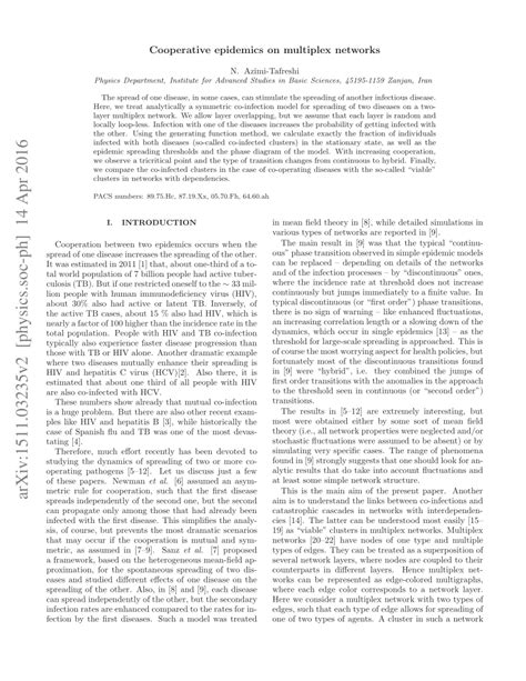 Pdf Cooperative Epidemics On Multiplex Networks