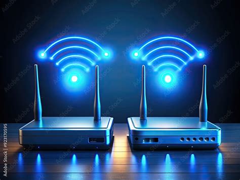 Two Wireless Routers Connected Via A Glowing Blue Virtual Line Symbolizing A Secure Peer To