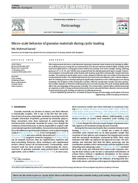 Pdf Micro Scale Behavior Of Granular Materials During Cyclic Loading