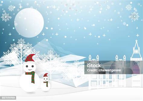 메리 크리스마스 추상적인 배경 벡터 일러스트 레이 션에 하얀 겨울 눈 도시와 종이 예술 축 하 0명에 대한 스톡 벡터 아트 및 기타 이미지 Istock