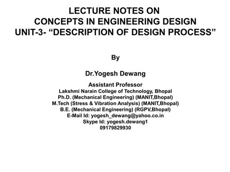 Pdf Lecture Notes On Concepts In Engineering Design Unit 3