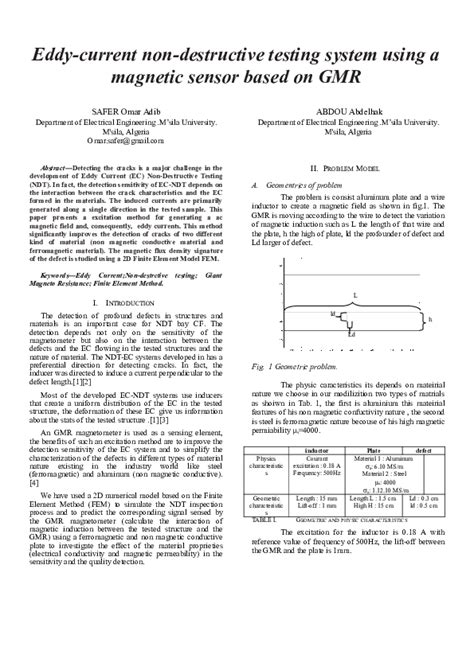 Doc Eddy Current Non Destructive Testing System Using A Magnetic