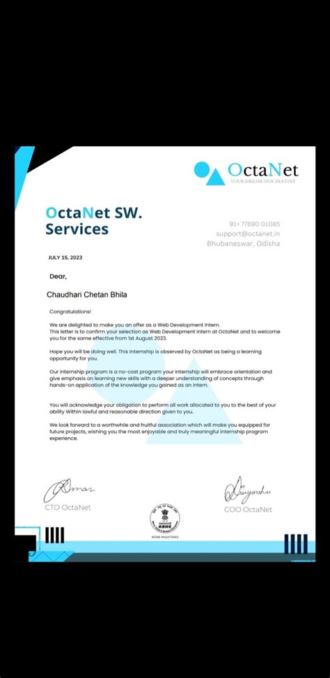 Chetan Chaudhari On Linkedin Webdeveloper Webdeveloper Octanet Intern Intern2023