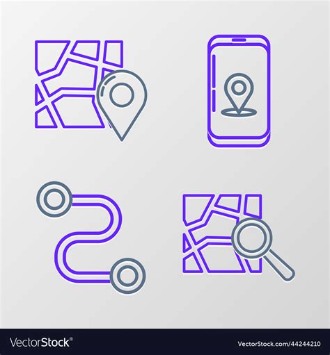 Set Line Folded Map With Location Marker Route Vector Image