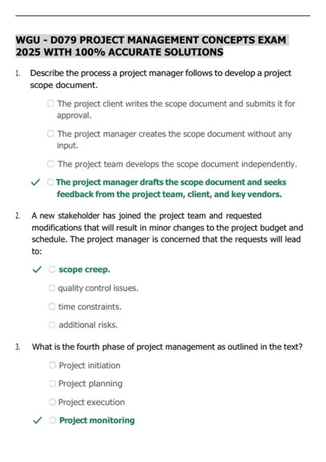 Wgu D079 Project Management Concepts Exam 2025 With 100 Accurate Solutions Wgu D079