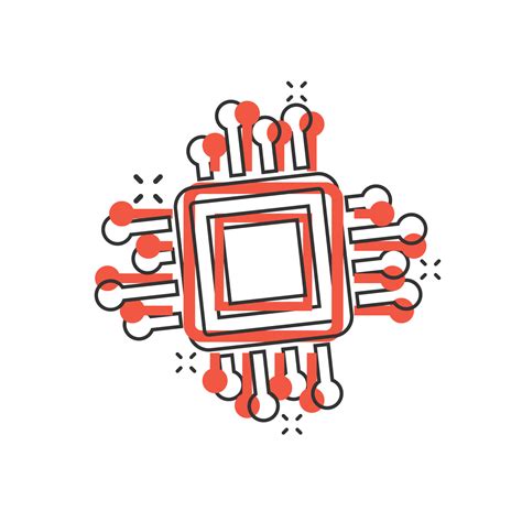 Computer Cpu Icon In Comic Style Circuit Board Cartoon Vector