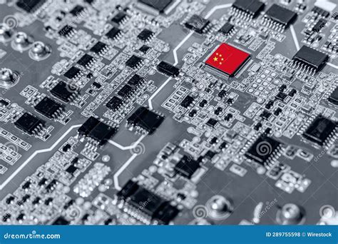 China Vlag Op Een Processor Cpu Centrale Verwerkingseenheid Of Gpu Op Het Moederbord Stock