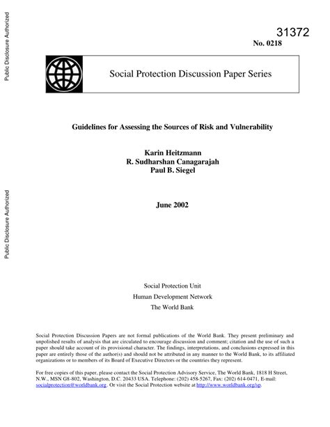 Pdf Guidelines For Assessing The Sources Of Risk And Vulnerability