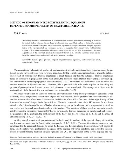 Pdf Method Of Singular Integrodifferential Equations In Plane Dynamic Problems Of Fracture