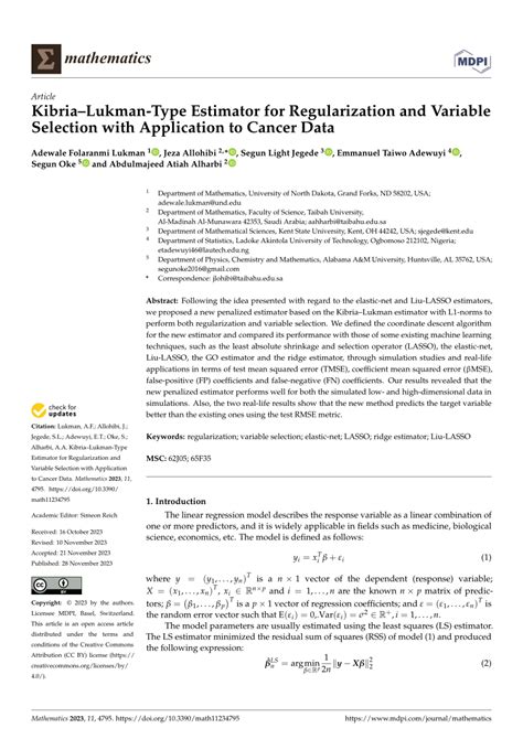 Pdf Kibrialukman Type Estimator For Regularization And Variable