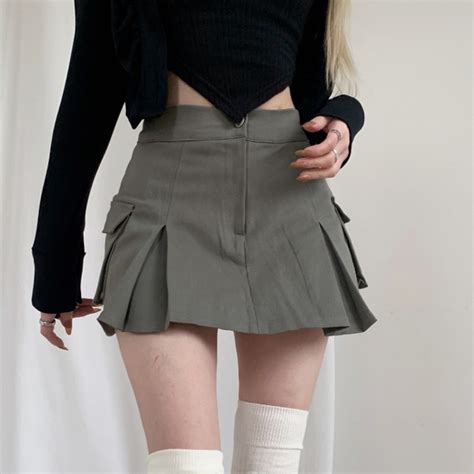 여성 슬림 패션 클럽 단색 포켓 하이 웨이스트 캐주얼 빈티지 미니 스커트 여성 소녀 워싱 데님 A 라인 스커트 여름 Aliexpress