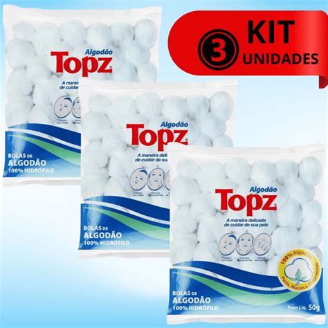 Kit Combo 03 Und Algodão Em Bola Bolinha 50g Saco Topz Limpeza Extra
