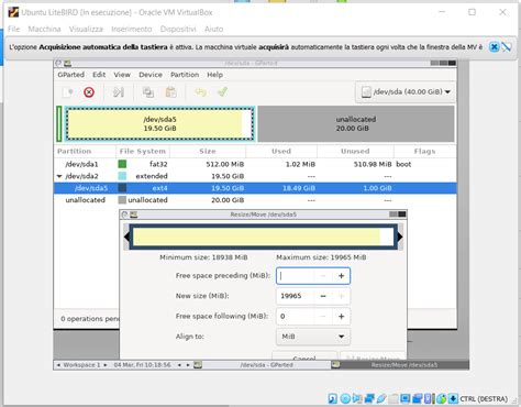 virtualbox can t increase virtual machine partition with gparted