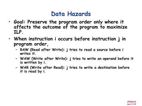 PPT CPSC Graduate Computer Architecture Hazards Chap PowerPoint Presentation ID