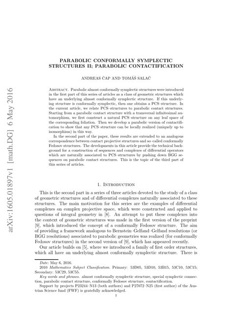 Pdf Parabolic Conformally Symplectic Structures Ii Parabolic Contactification