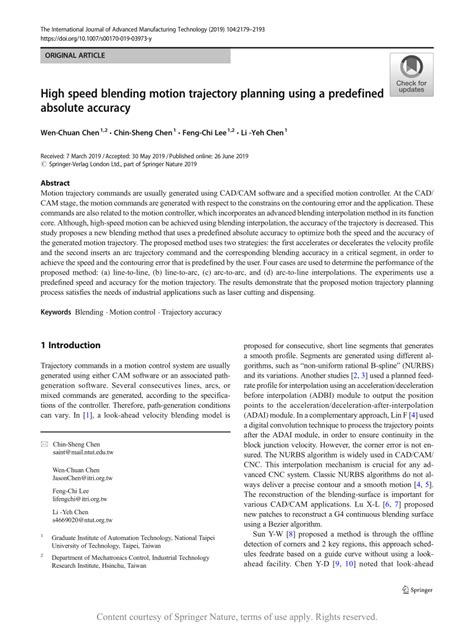 High Speed Blending Motion Trajectory Planning Using A Predefined Absolute Accuracy Request Pdf