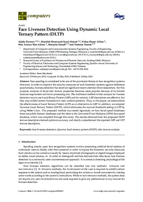 Pdf Dynamic Local Ternary Pattern For Face Liveness