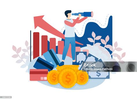 사업가는 쌍안경으로 큰 이익과 돈을 벌 수있는 기회를 봅니다 사업 소득 및 좋은 기업가 증가 가능성에 대한 스톡 벡터 아트 및 기타 이미지 Istock