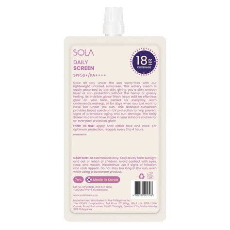 Sola Sola Daily Screen Spf 50 Pa 7ml Watsons Philippines