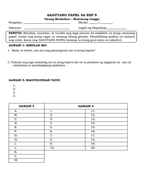 Learning Activity Sheet In Esp 9 Quarter 1 Week 2 Pdf