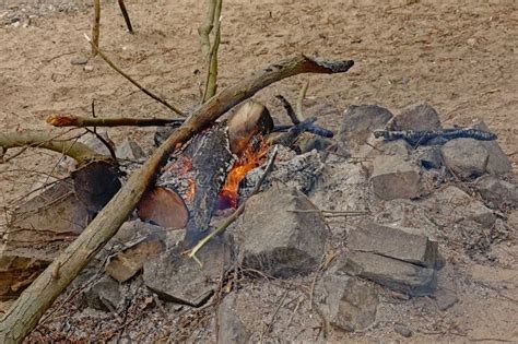 Campfire On The Beach Stock Image Image Of Heath Wood 160470355