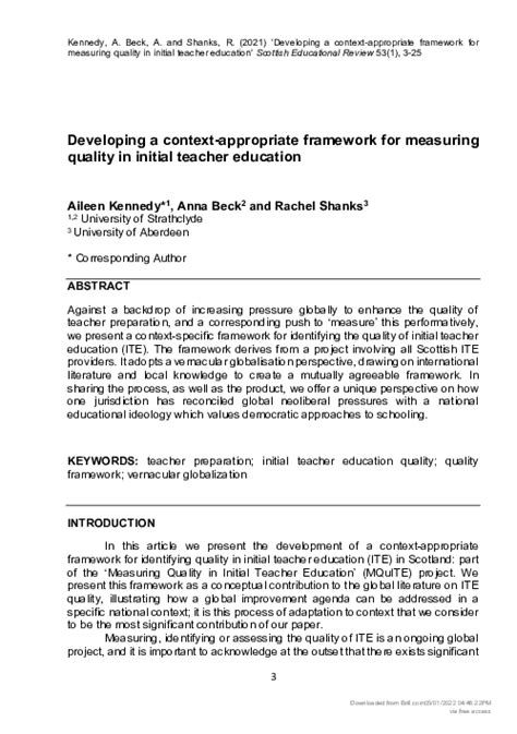 Pdf Developing A Context Appropriate Framework For Measuring Quality In Initial Teacher Education