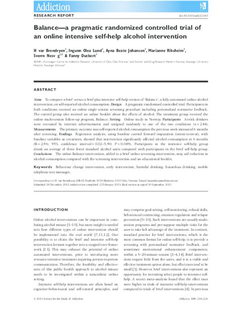 Pdf Balance A Pragmatic Randomized Controlled Trial Of An Online Intensive Self Help Alcohol