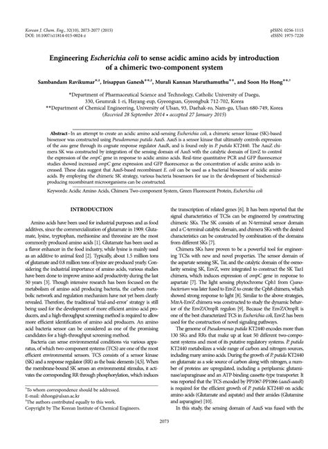 Engineering Escherichia Coli To Sense Acidic Amino Acids By Introduction Of A Chimeric Two