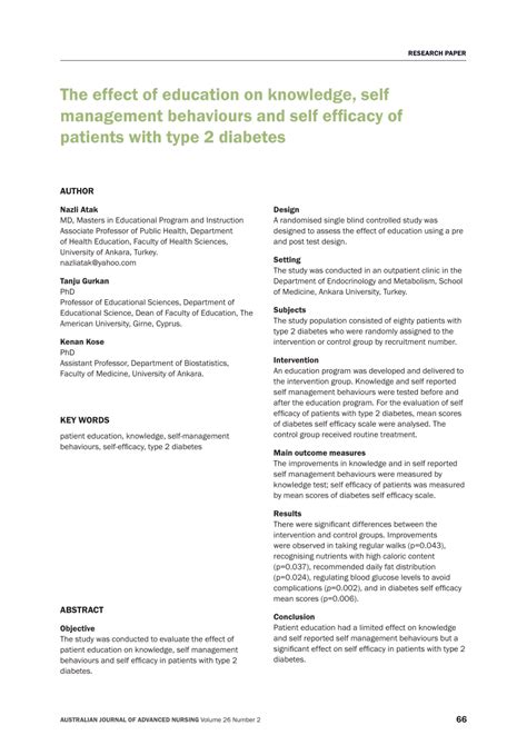 Pdf The Effect Of Education On Knowledge Self Management Behaviours And Self Efficacy Of