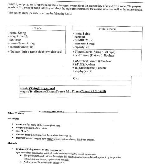 Solved Write A Java Program To Report Information For A Gym