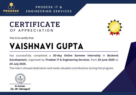 Backenddevelopment Internship Prodeskit Careergrowth Learning Vaishnavi Gupta