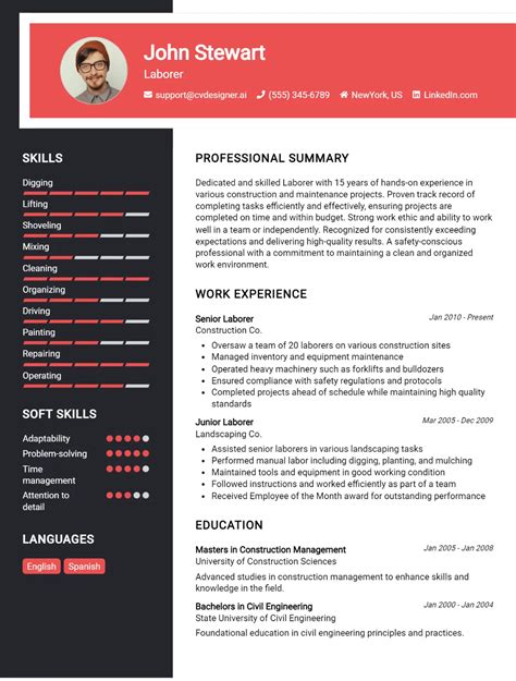 Laborer Cv Example For 2024 Samples And Best Practices Cvdesignerai