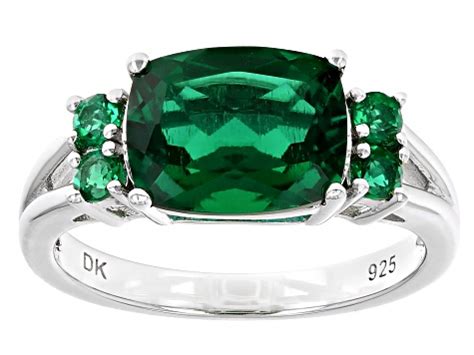 Green Lab Created Emerald Rhodium Over Sterling Silver Ring 262ctw