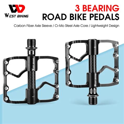 West Biking 초경량 탄소 섬유 자전거 페달 3 베어링 액슬 할로우 로드 사이클링 미끄럼 방지 티몬