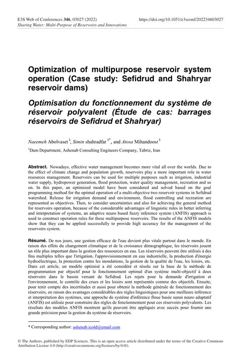 Pdf Optimization Of Multipurpose Reservoir System Operation Case