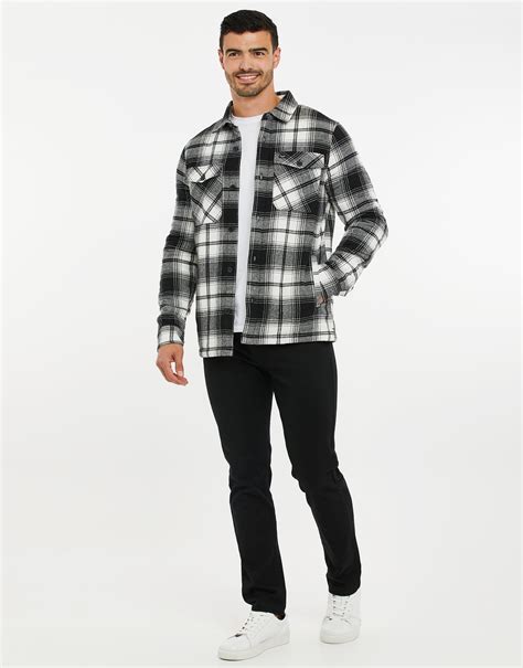 Threadbare Mens Black And White Check Borg Lined Long Sleeve Button Down