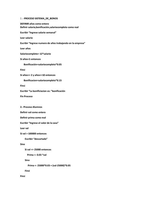 Tarea Algorit SEM8 D espero les ayude 1 PROCESO SISTEMA DE BONOS DEFINIR años como entero