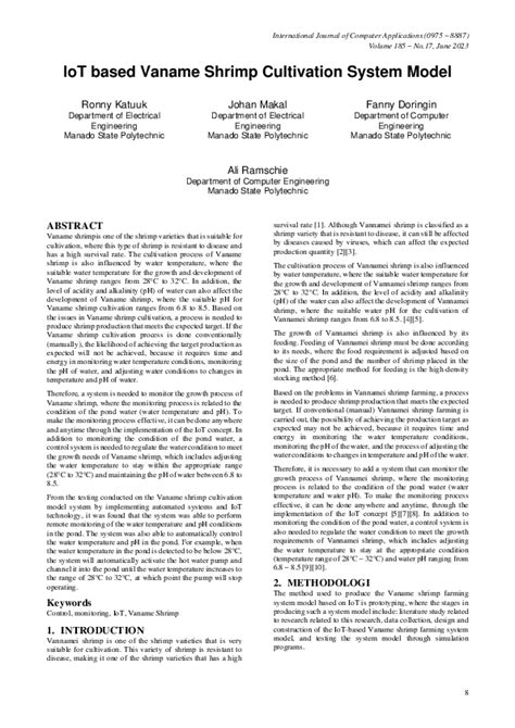 Pdf Iot Based Vaname Shrimp Cultivation System Model